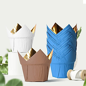 Party Hippo Gold Tulip Cupcake Liners Baking Paper Cups Holders Greaseproof Muffin Cases Wrappers for Wedding Birthday Party Baby Shower (Gold)