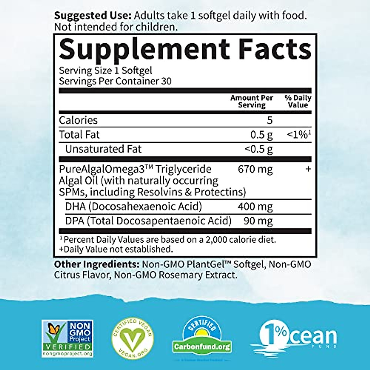 Garden of Life Dr. Formulated Prenatal Vegan DHA - Certified Vegan Omega 3 Supplement with 400mg DHA + DPA from Algal Omega 3 in Triglyceride Form, Non-GMO Algae Omega 3 for Vegans, 30 Softgels