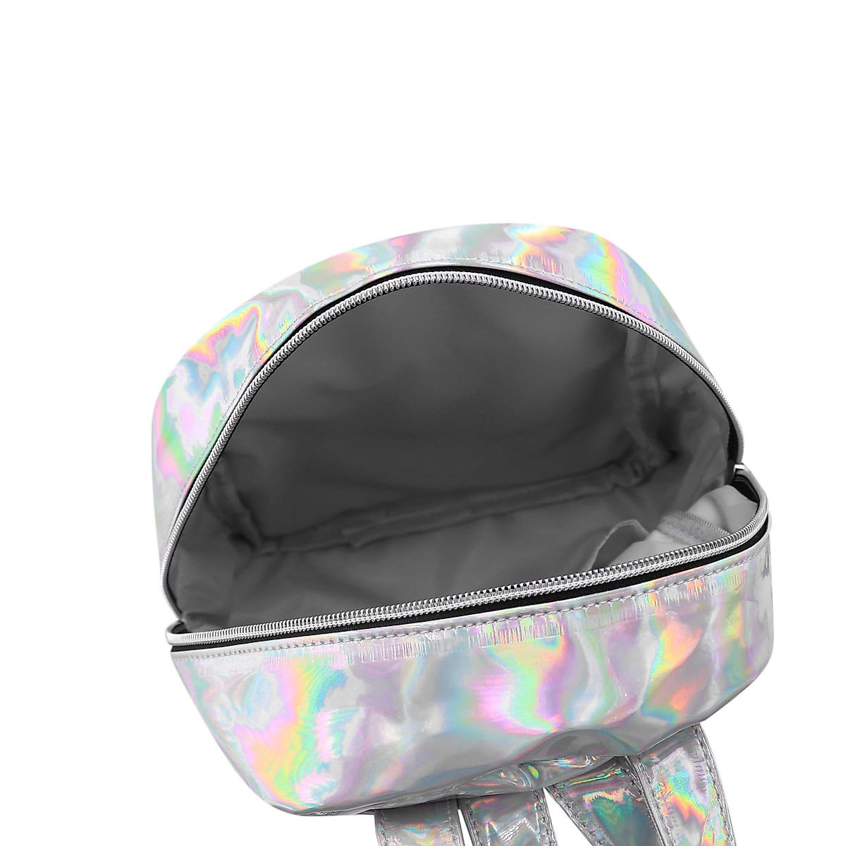 MOSSTYUS Small Holographic Backpack Rainbow Shoulder Bag Metallic Satchel Shiny Travel Daypack for Women Men Lady