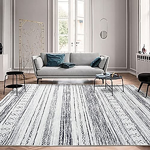 Area Rug Living Room Rugs - 5x7 Washable Large Soft Neutral Boho Moroccan Bohemian Farmhouse Rug Indoor Floor Carpet for Bedroom Under Dining Table Home Office Decor - Grey