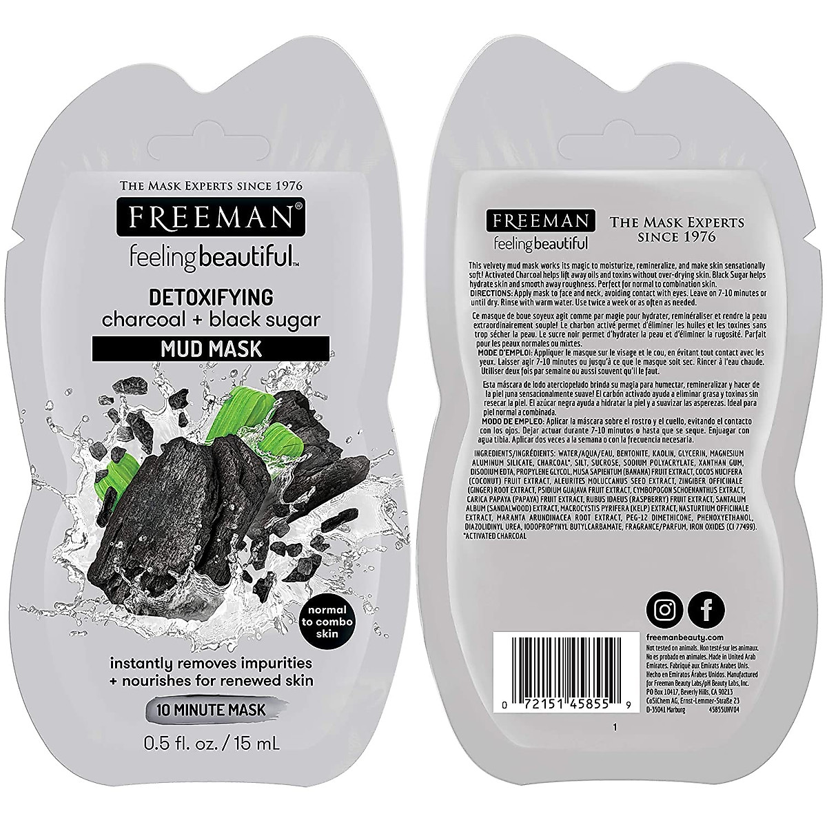 FREEMAN Facial Mask Variety Pack: Clay, Gel, Mud, & Peel-Off Skincare Masks, Hydrating, Detoxifying, Clearing, & Rejuvenating, Travel-Friendly Sachets, 18 Count
