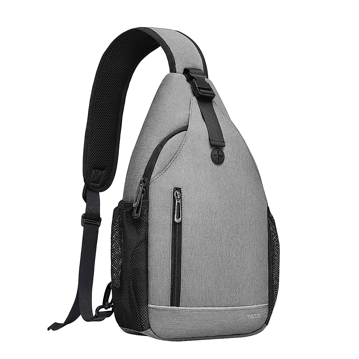 MOSISO Sling Backpack,Multipurpose Travel Hiking Daypack Rope Crossbody Shoulder Bag with Front Buckle Pouch&Reflective Strip, Black