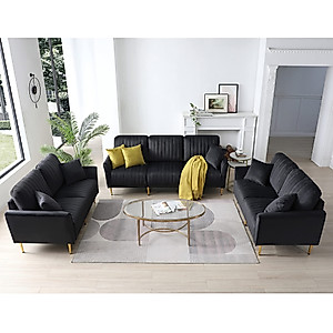 Tmosi Modern Velvet Single Sofa Couch Chair,Accent Armchair with Removable Backrest Pillows,Arm Club Leisure Modern Chair with Gold Metal Legs for Living Room,Bedroom,Office,Apartment (Black)