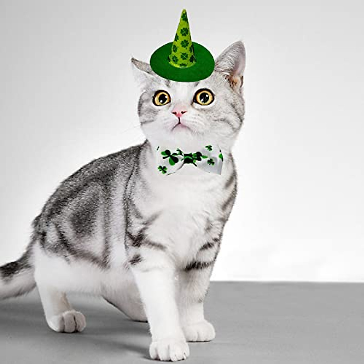 St Patricks Day Dog Costume,St Patrick's Day Cat Dog Hat with Collar,Green Shamrock Cat Dog Hat,St Patricks Day Puppy Outfit Bow Tie,St Patrick Costume for Dogs Puppy Cat Pet Party Dress-up Cosplay