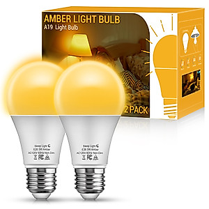 Amber Light Bulbs, 1900K Led Amber Light Bulbs for Sleep Therapy, 2 Pack Dim Light Bulbs, E26 Warm Light Bulb, A19 Blue Light Blocking Sleep Light Bulb for Bedrooms, Kids Room,Nursery Room