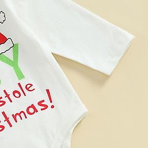 Eadrioss Christmas Baby Boy Outfit Who Steal Your Christmas Romper Bodysuit Green Pants Set Infant Newborn Xmas Clothes (White Green Hats, 0-3 Months)