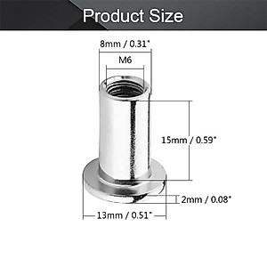 MroMax M6x15mm Nickel Plated Iron Insert Nut Rivet Hex Socket Head Nuts Screw Post Mounting for Furniture Installation Nickel Tone 20Pcs