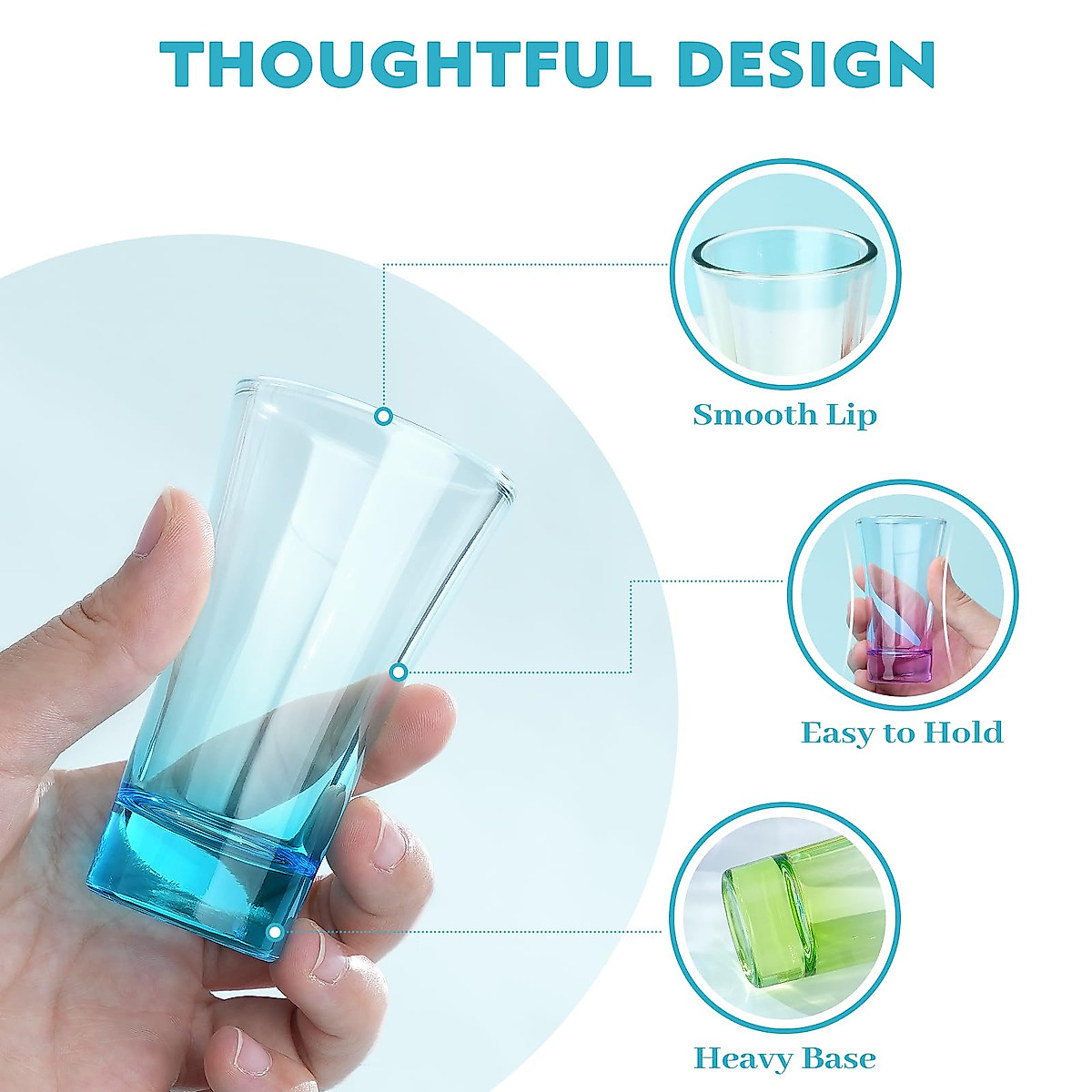 SAIAOKJ Shot Glasses Set, 2 Oz Heavy Base Shot Glasses, 6 Pack Tequila Shot Glasses with Gift Box Round Shot Glass for Tequila Whiskey Vodka Liquors Cocktail (Ombre Colorful)