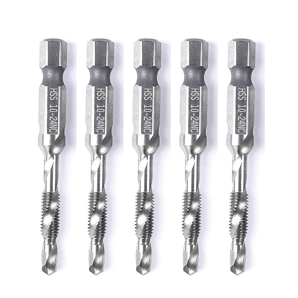 szgate 5PCS Combination Drill Tap Bit Set Screw Tapping Hex Shank HSS Metric/Imperial Plug Drill Bits Hand Tools 10-24NC,5mm