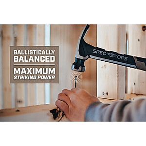 AWP General Construction Carpenter Tool Rig & Spec Ops - SPEC-M22CF Tools Framing Hammer, 22 oz, Rip Claw, Milled Face, Shock-Absorbing Grip, 3% Donated to Veterans Black/Tan