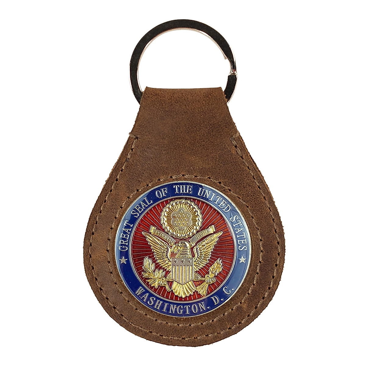 Hide & Drink, Medallion Holder Keychain, Secure Keyring Attachment for Storing Memorabilia, Keepsakes, Special Coins, Full Grain Leather, Handmade, Bourbon Brown