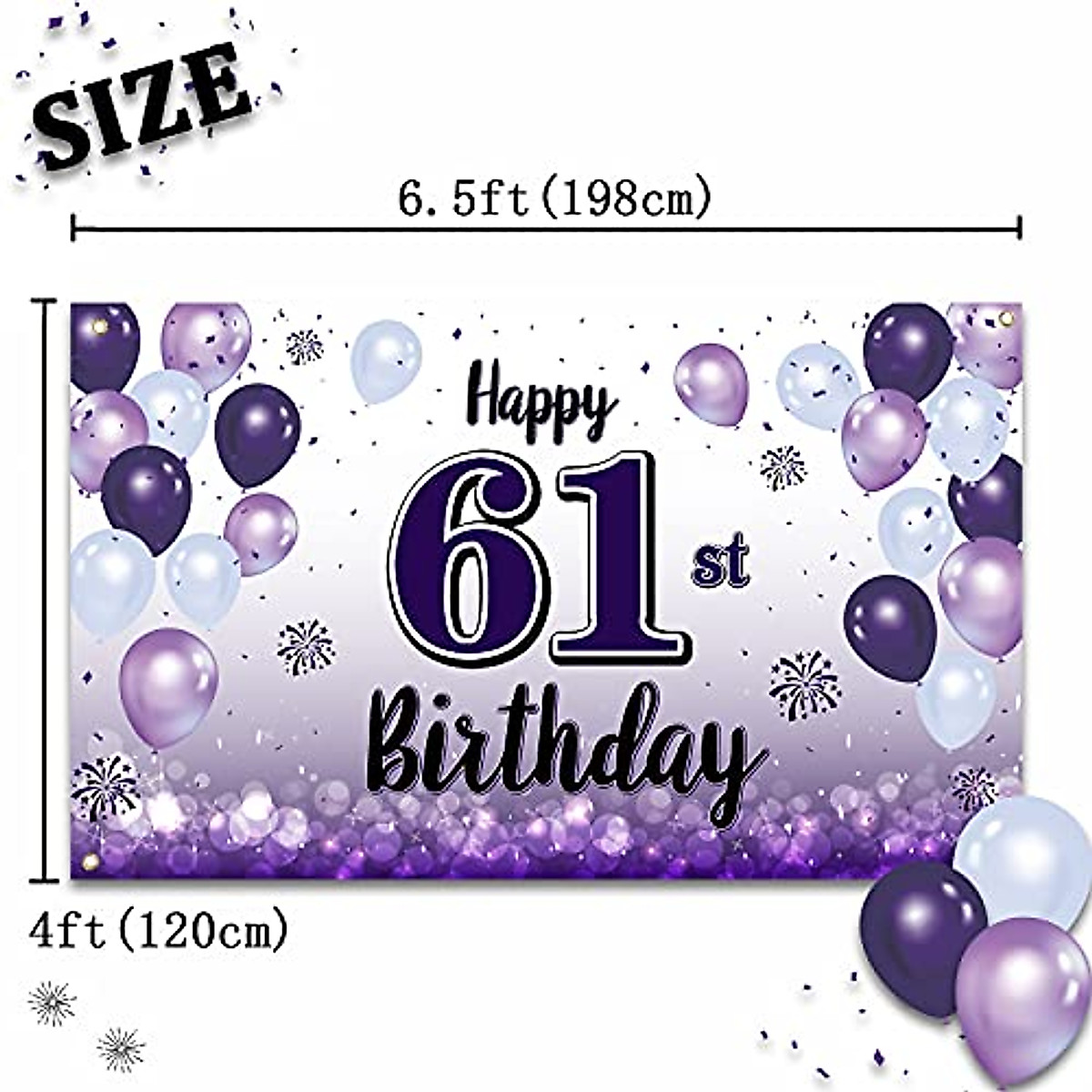 LASKYER Happy 61st Birthday Purple Large Banner - Cheers to 61 Years Old Birthday Home Wall Photoprop Backdrop,61st Birthday Party Decorations.