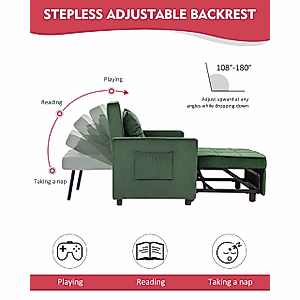 Litbird [UPDATED] Convertible Chair Sleeper Bed, Stepless Adjustable Backrest, Futon Chair Turns Into Bed, Sleeper Sofa for Living Room, 3 in 1, Imitation Flannel, Dark Green