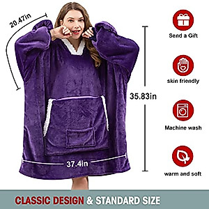 Yescool Wearable Blanket Hoodie,Warm Flannel Giant Hoodie Blanket for Women Men and Adult, Cozy Soft Fleece Hoodie Blanket Sweatshirt Oversized Lounging with Sleeves & Huge Pockets (Purple)