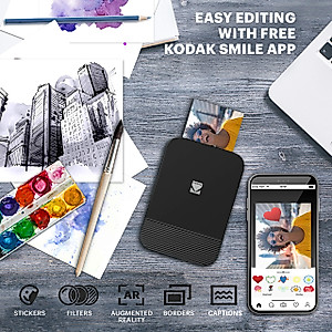 Zink KODAK Smile Instant Digital Bluetooth Printer for iPhone & Android – Edit, Print & Share 2x3 Zink Photos w/ Smile App (Black/ White)