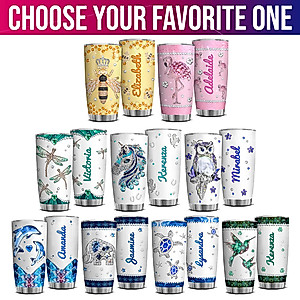 Wassmin Elephant Tumbler Personalized Elephant Gifts For Women Girls Jewelry Drawing Style Stainless Steel Tumblers Custom Name Coffee Travel Mug 20oz 30oz Birthday Christmas Presents