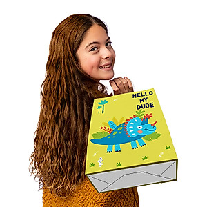 PINWATT 30Pcs Cute Dinosaur Gift Bags with Handles, 8.7 inches Small Paper Bags, Party Treat Favor Bags, Goodie Bags for Birthday, Baby Shower, Christmas, Halloween, Graduations,Party Supplies