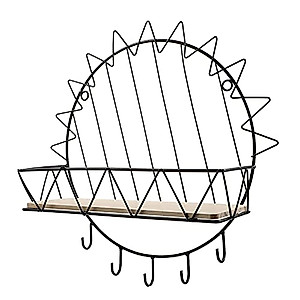 HEALLILY Floating Shelves with 5 Hooks Black Iron Wire Wall Decor Rustic Wall Shelf Rack Wall Mounted Hanging Storage Shelf for Bathroom Bedroom Kitchen Living Room Office