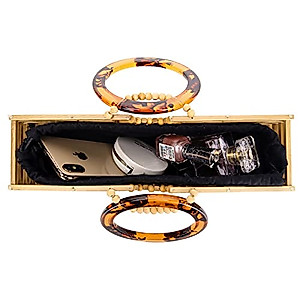 summer beach holiday bamboo woven bag retro portable straw woven bag Tote Bamboo Handbag Bown straw bag Acrylic rattan bag drawstring beach bags for summer (X-Small(10.23"x11"x3.2")),Natural)