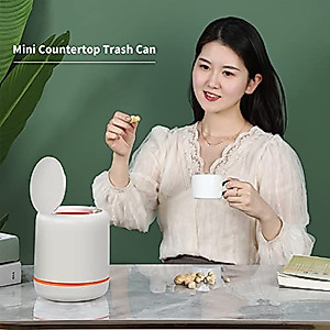 MOPALL Mini Trash Can for Desk | Small Plastic Trash Bins with lid for Make-up Table, Tiny White Waste Basket for Office 0.7 Gallon | Little Oval Garbage Can for Study, Living Room, RV, Bathroom