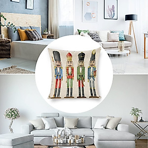 Christmas Nutcracker Soldiers Throw Pillow Covers 18×18 Pillowcases Set of 2 Winter Holidays Linen Decorative Square Pillow Case Cushion Covers Standard Size for Sofa Couch Outdoor Bed Pillow Protect