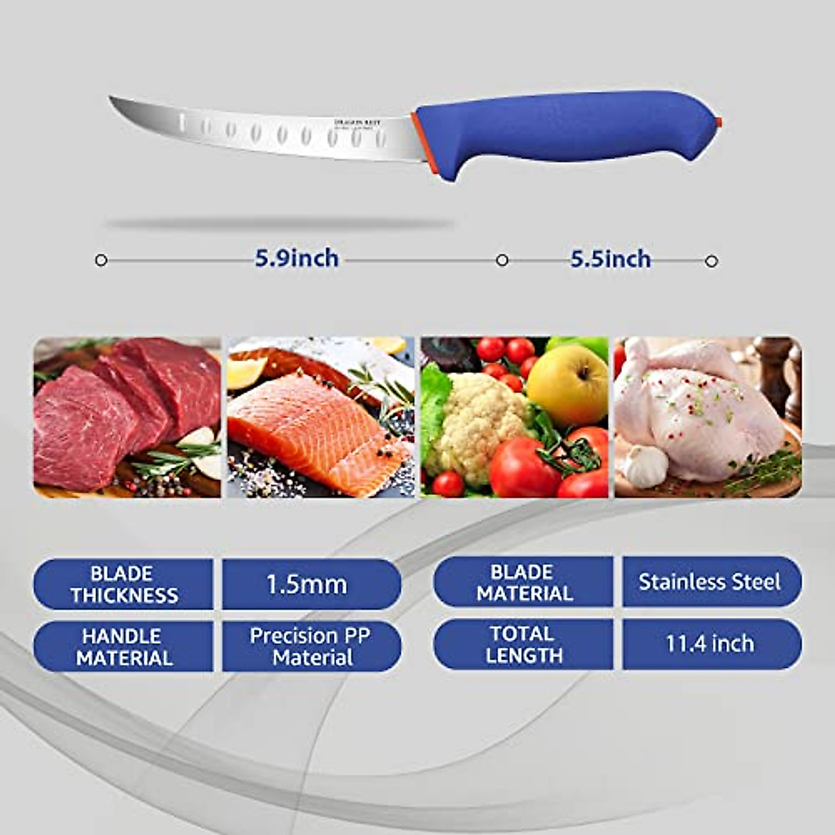 DRAGON RIOT Premium Boning Knife for Meat Cutting 6 Inch BBQ Brisket Meat Trimming Butcher Knife - Stainless Fish Fillet Turkey Carving Knife