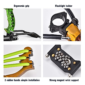 NOBONDO Strong Folding Slingshot - Powerful Adjustable SlingShot Rocket with Wrist Brace Hunting Survival Catapult with 2 Rubber Bands and 100 Ammo Balls