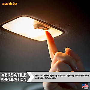 Sunlite T1.75 Mini-Tube Bulb, 1.12 Watts, 4 Lumens, 14 Volts, C-2F Filament, European Glass Wedge W2x4.6d Base, Clear Finish, 2800K Soft White, for Automotive & Indicator Lights, 10 Pack