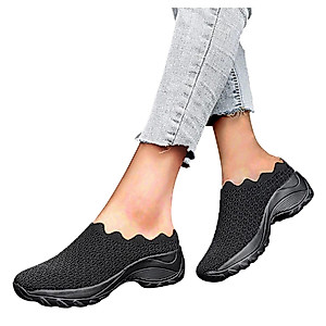 Women's Slip On Sneakers Walking Shoes Fashion Casual Breathable Mesh Slippers Hiking Work Nurse Shoes Summer Lightweight Wedge Platform Chunky High Heels Sport Shoes for Women Ladies