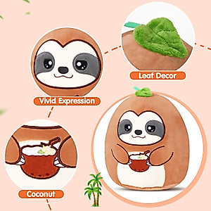 Glow Guards 12'' Sloth Plush Pillow Cute Sloth Stuffed Animal Pillow Soft Sloth Plush Toy Stuffed Animals Cushion Birthday Gift for Boys Girls Kids,Sloth Holding Coconut