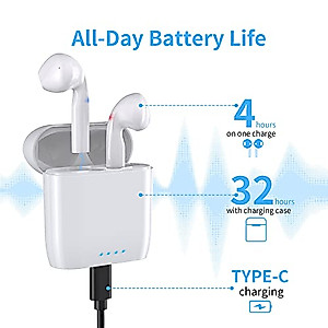 AMAFACE Cheap Wireless Bluetooth Earbuds, 32H Playtime Headphones with Type C Charging Case and mic, IPX5 Waterproof Stereo Earphones Headset for Sport White
