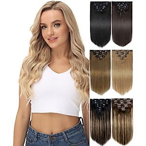 Yamel Remy Clip in Hair Extensions Human Hair 7Pcs 16 Clips Real Human Hair Extensions Clip Dark Brown