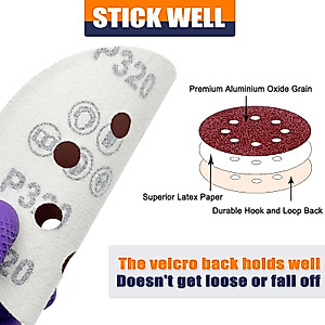 Sanding Discs Variety Grit Sandpaper: Hook Loop Disc 5-Inch 8-Holes 60 80 120 180 240 320 400 600 Grits(Each of 10) 80PCS