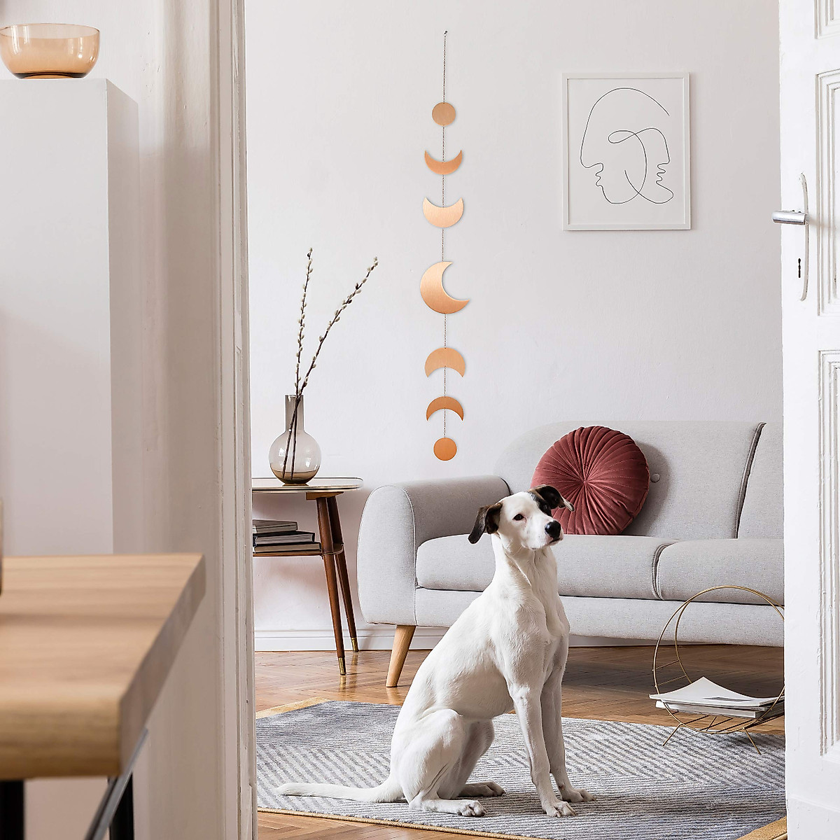 30 Inch Moon Phases Wall Art - Hanging Boho Room Decor - Bohemian Vertical Rose Gold Decor - Best for Bedroom, Kitchen, Dorm, Gift Set