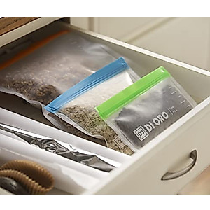 DI ORO Reusable Food Storage Bags - Reusable Sandwich Bags Freezer Safe - Reusable Ziplock Bags for Snacks & Travel - Thick, Leakproof, and Washable - Gallon Freezer Bags Reusable & Food Grade (6pc)
