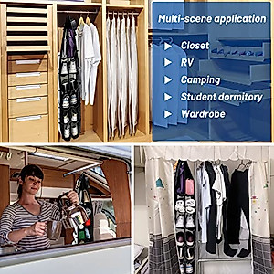 PENGFULL Hanging Shoe Organizer Rack,Closet Hanging Organizer,Side Pockets Have 27 Pockets,4 Self-Adhesive Straps, Can Be Used for Several Things.Perfect for Closets, RVs, Campers, Student Dormitory