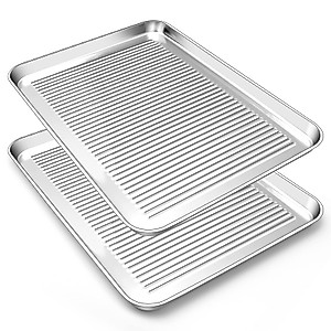 TeamFar Baking Sheet, 17.6”x13”x1” Stainless Steel Cookie Sheet Pan Tray for Oven, Healthy & Non Toxic, Corrugated Bottom & Dishwasher Safe - 2pcs