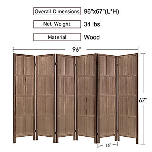 RHF 6 Ft.Tall Room Divider with Stand,19" Each Panel,Rustic Folding Privacy Screens,Heavy Duty Partition Wall Dividers, Room Separator, Temporary Wall, Screen Panel with Feet, 6 Panel, Brown