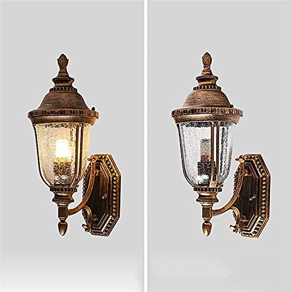 American Rustic Lantern Wall Light Retro Led Antique Fixture Oil Rubbed Bronze Finish Aluminum 45Cm Sconce with Cracked Glass Shade Vintage Lamp for Home Bedroom Garden Yard