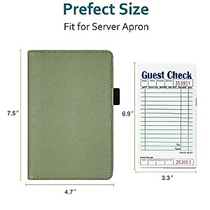 RSAquar Server Book with Zipper Pocket, Premium Leather Server Books for Waitress, Waiter Wallet Waitress Book Fit Server Apron, Sage Green