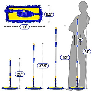 ITTAR Car Wash Brush, 2 Pads Chenille Microfiber Car Wash Mop Kit with 61" Long Handle, Truck Wash Brush Cleaning Tool with Flexible Rotation Head, Car Wash Wand for RV, SUV, Tile Floor(Blue)