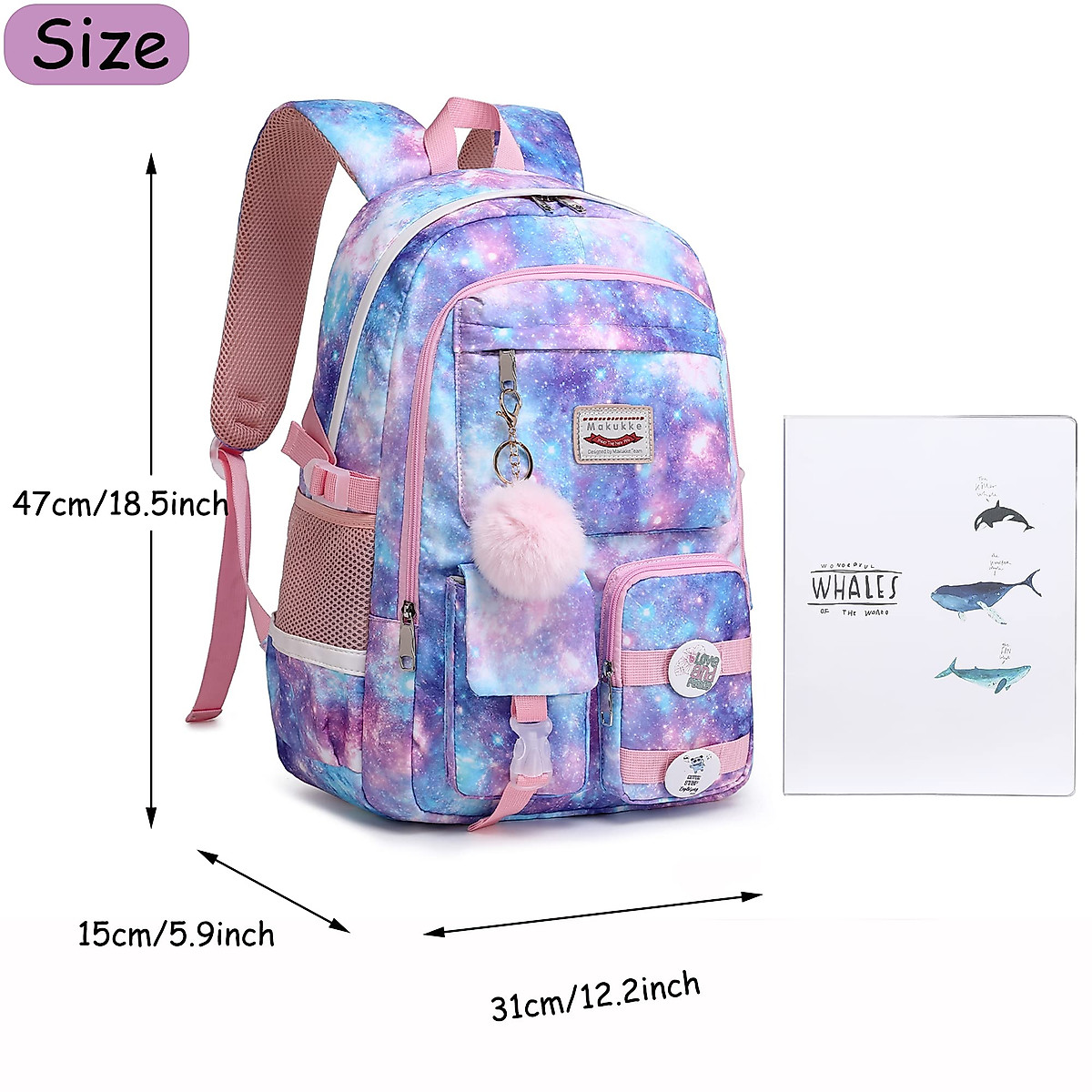 Makukke Backpack for Girls Women, 15.6 Inch Laptop School Bag Elementary College Bookbag Anti Theft Daypack for Women Students (Pink)