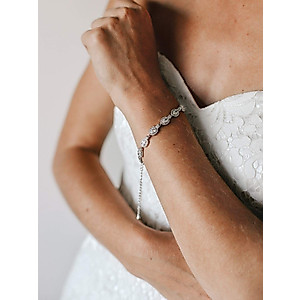 SWEETV Wedding Bridal Bracelet for Brides,Bridesmaid-Crystal Cubic Zirconia Tennis Bracelet Wedding Jewelry for Adult, Rose Gold