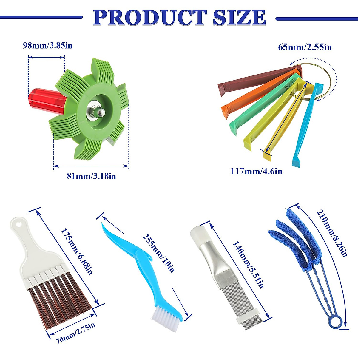 BOJACK Air Conditioner Fin Cleaner Set, Ac Fin Comb Condenser Fin Straightener, Brush Condenser Ac Coil Cleaner Air Refrigerator Fin Cleaner Evaporator Radiator Repair Clean Tool (6 Pcs)