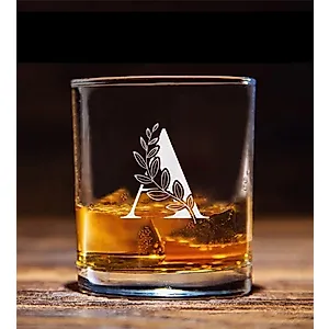 Floral Monogram ' A ' Whiskey Glass - Letter A-Z Engraved - Stemless Whiskey Glass - Gifts For Dad - Mother's Day - Gift For Mom - Gifts For Coworkers
