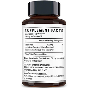 Kroppssund Tocotrienol Supplement Full Spectrum, Cutting-Edge Fusion Technology, Tocotrienol Vitamin E-Tocotrienols 800mg, Highest Absorption Rate - 60 Liquid-Filled Capsules