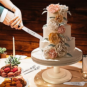 Personalized Wedding Cake Knife and Server Set Engraved Gold Cake Cutter Server Forks Custom Cake Cutting Set for Wedding Anniversary Engagement Birthday Gifts