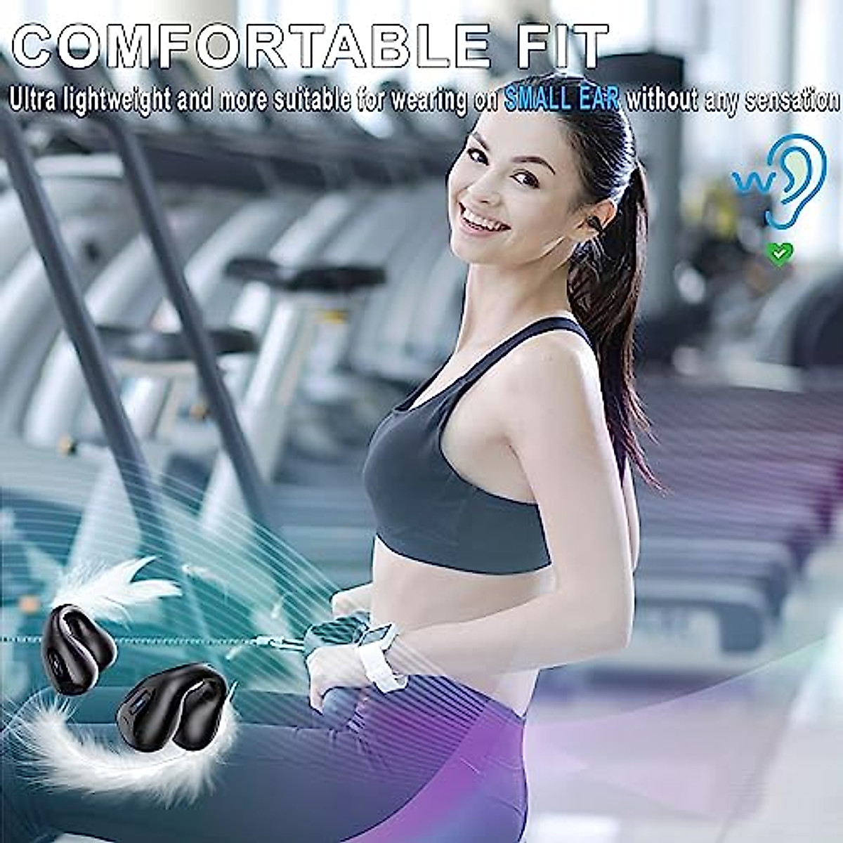 Mudtun Wireless Ear Clip Bone Conduction Headphones Bluetooth 5.3 for Android iPhone, Small Ear Clips Ear Buds Mini Light-Weight Open Ear Earbuds for Sports Running Cycling Workout, Yellow