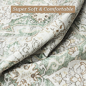 Soalmost 8x10 Area Rugs, Washable Rugs, Large Stain Resistant Area Rug for Living Room Bedroom Dining Room, Vintage Farmhouse Rug Green