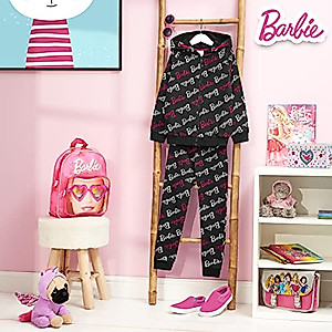 Barbie Loungewear Set, ComfyCotton Clothes for Girls, Officially Licensed Outfit for Girls, Hoodie and Joggers Set, Black, Ages 5 to 6